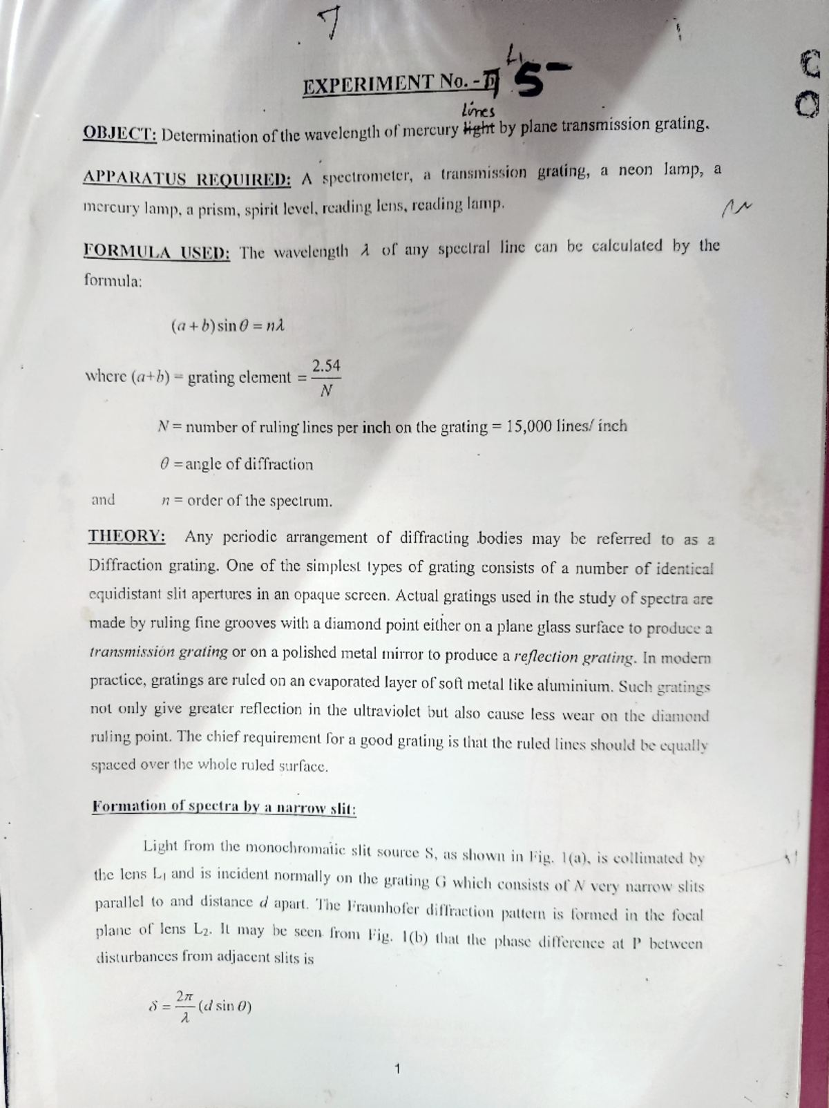 Phy exp 5 - OBJECT: Determination of the wavclengthof mercury Hght by ...