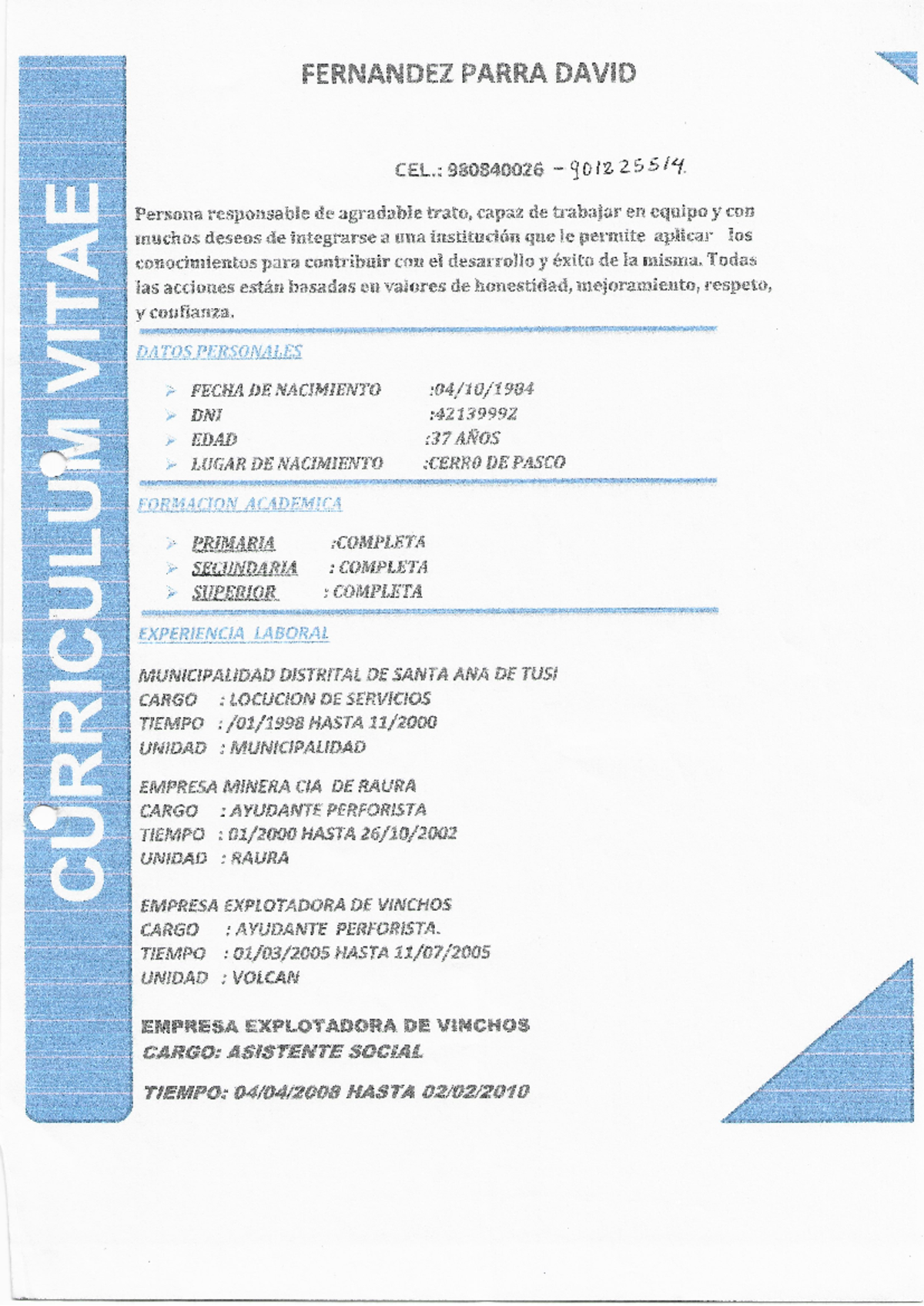 CV. Fernandez Parra David - FERNANDEZ PARRA DAVID CEL.: 980840026 ...