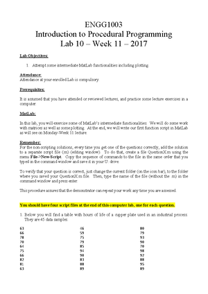 GENG1003 Lab7 - Lab 7 - Introduction To Procedural Programming - ENGG1003 Introduction to ...