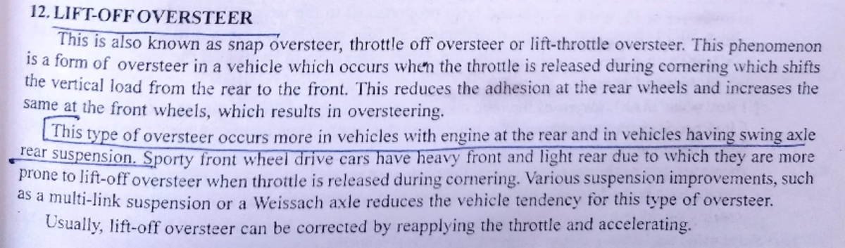 Lift off oversteer - 12. LIFT-OFF OVERSTEER Ihis is also known as snap ...