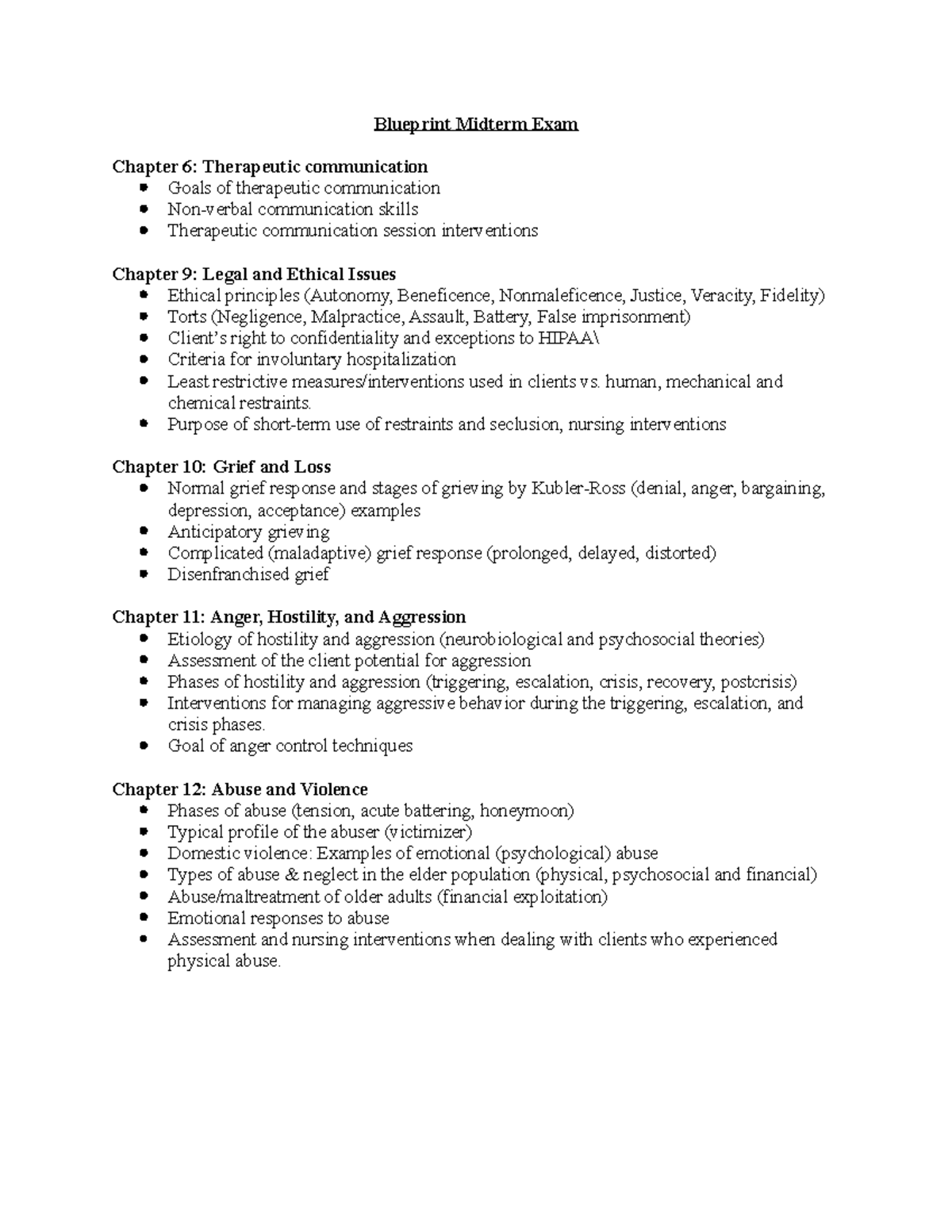 Blueprint Psych Midterm - Blueprint Midterm Exam Chapter 6: Therapeutic ...