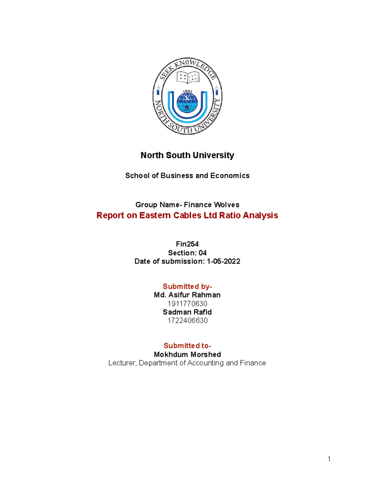 Final-report Finance-Wolves fin254 - North South University School of ...