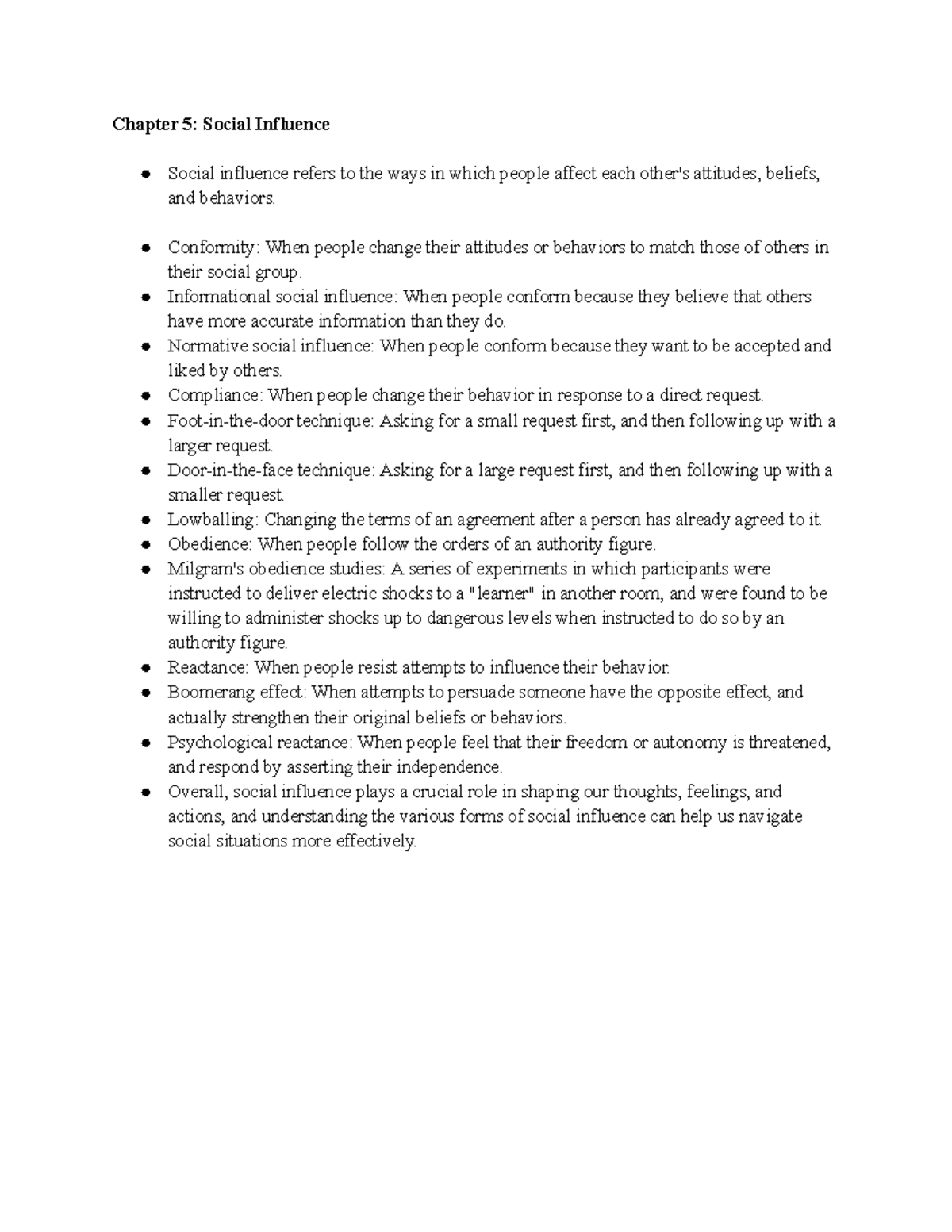 PSYC 201 Ch 5 - PSYC 201 Notes for Chapter 5 - Chapter 5: Social ...