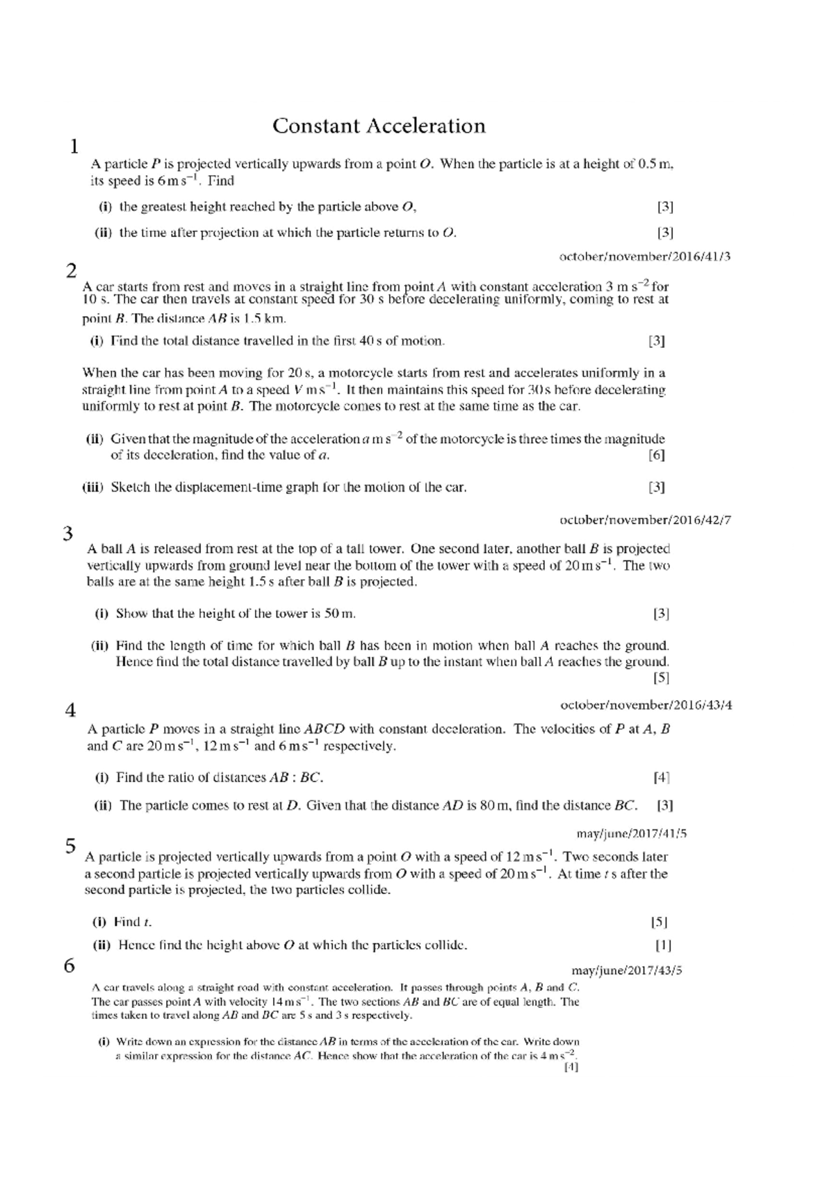 Chap 2 Constant Acceleration - Constant Acceleration 1 A particle P is ...
