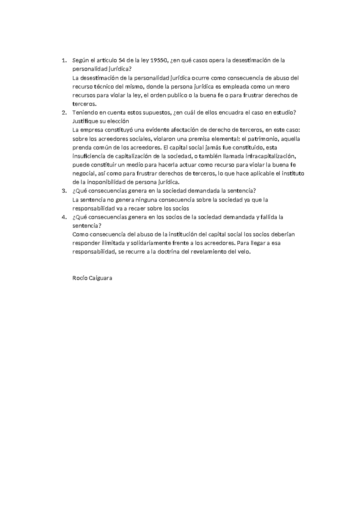Tp inoponibilidad de la persona juridica - Según el artículo 54 de la ...