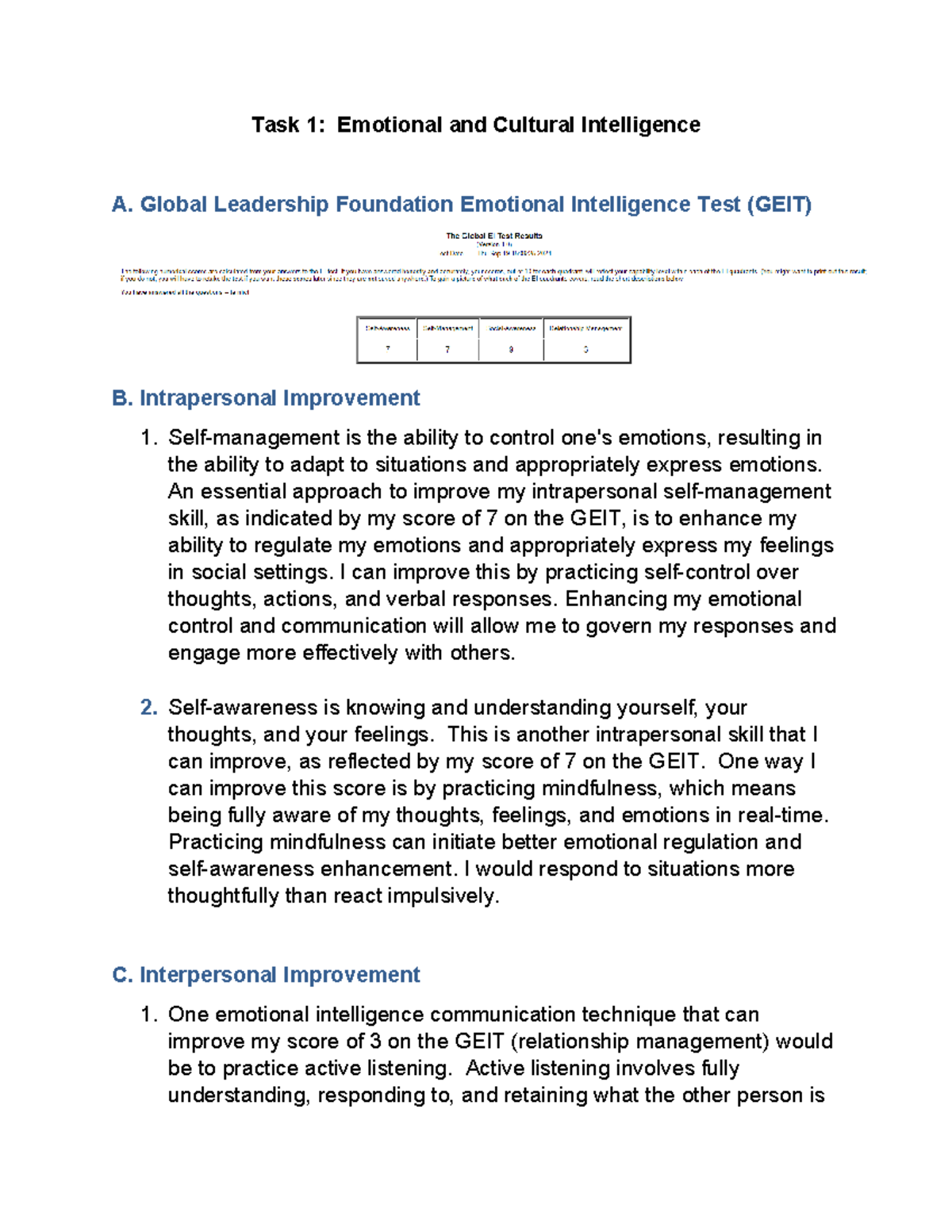 D082 Task 1 - Task 1 (not graded) - Task 1: Emotional and Cultural ...