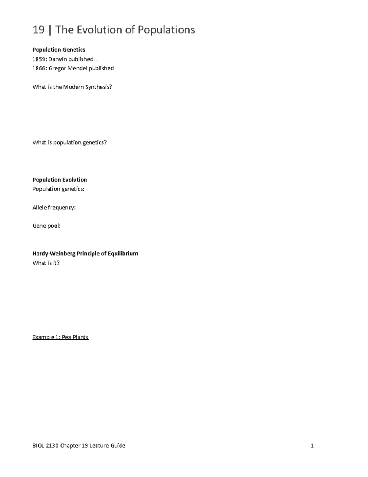 Chapter 19 Lecture Guide - 19 | The Evolution of Populations Population ...
