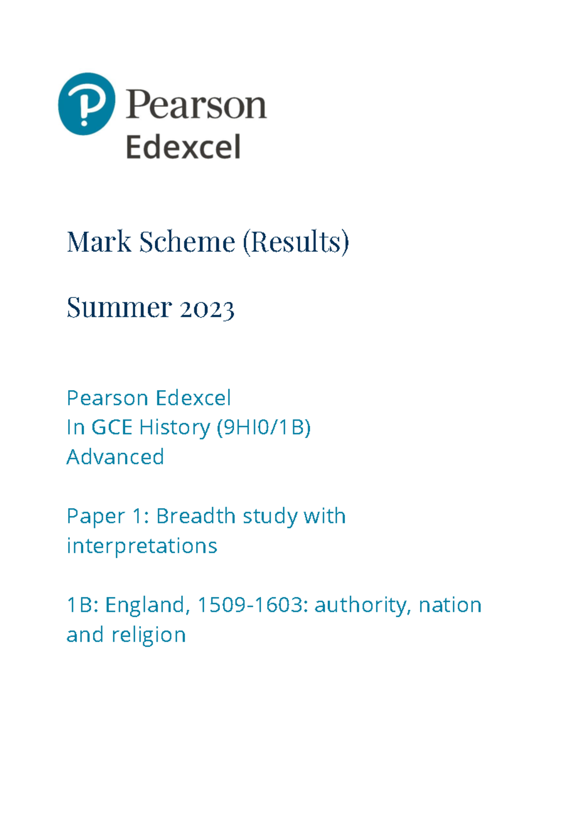 Pearson Edexcel In GCE History (9HI0/1B) Advanced Paper 1: Breadth ...