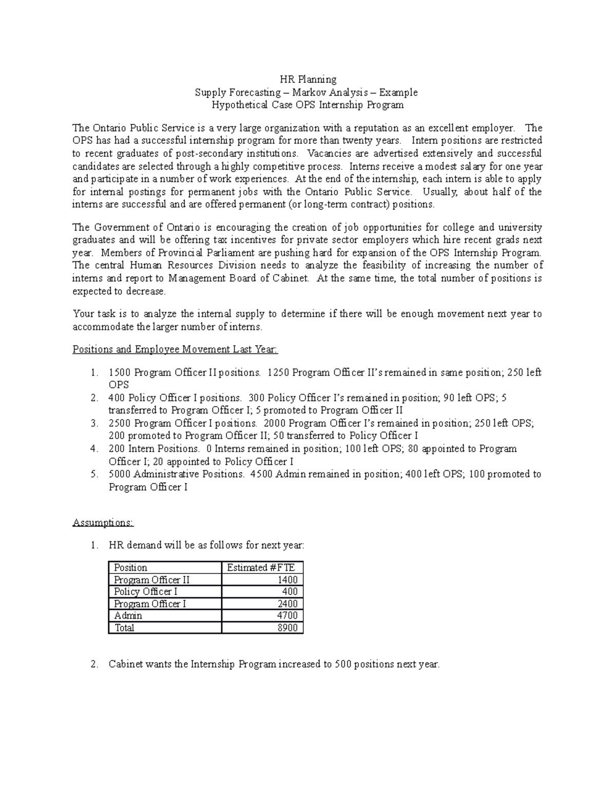 Forecasting Supply Markov OPS + Answer Key - HR Planning Supply ...