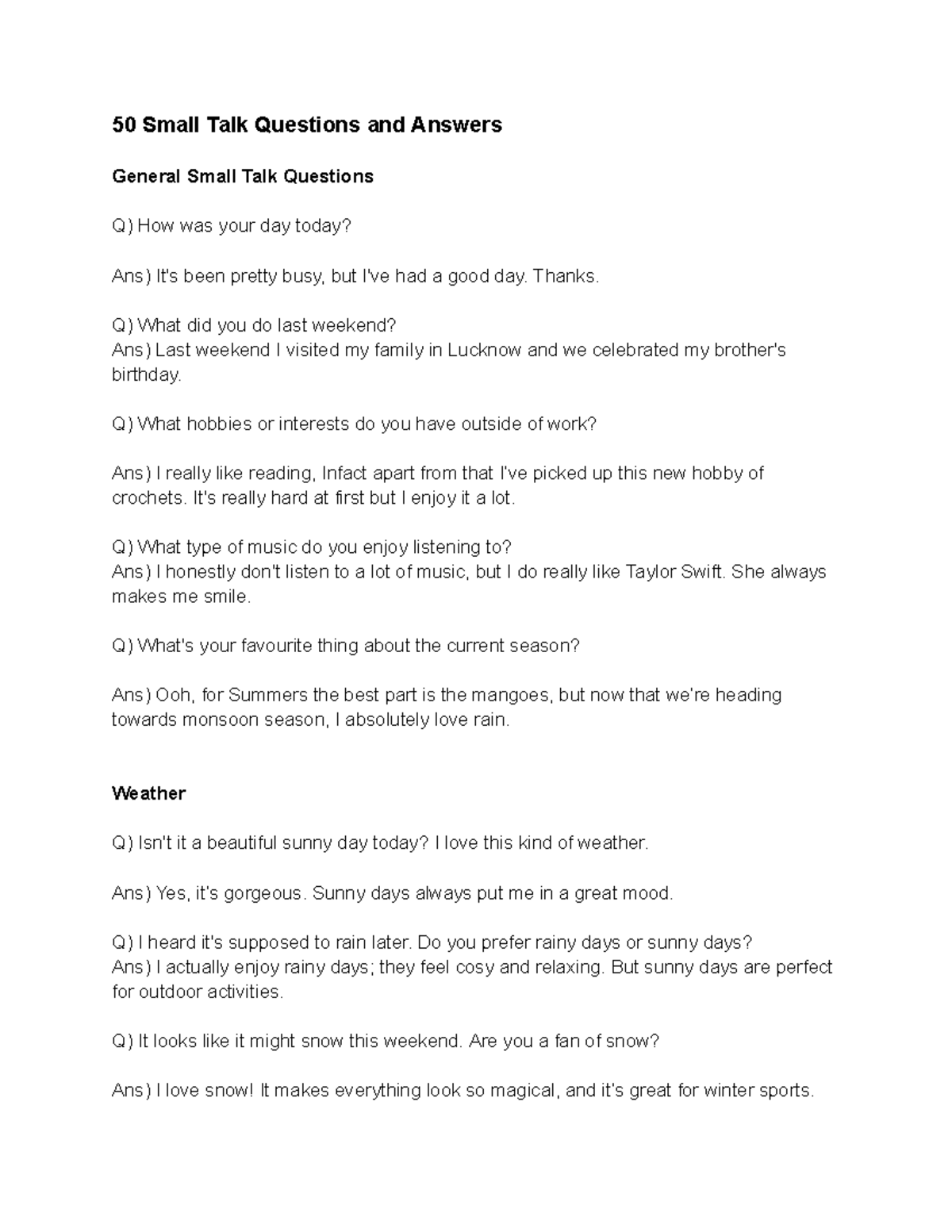 Smalltalk - efsdfsdfsdfsdfsdfsdfdsf - 50 Small Talk Questions and ...