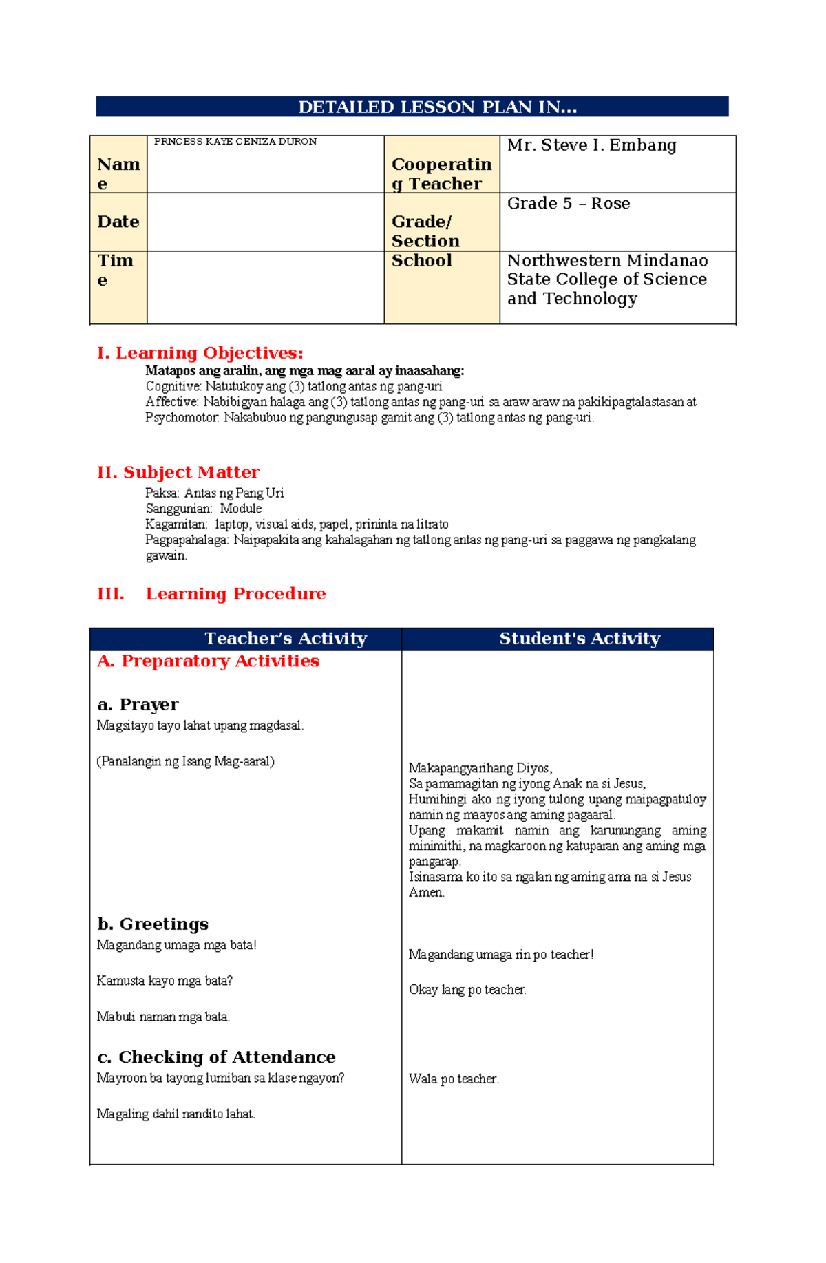 4As Lesson Plan Format - i need this for future purposes - DETAILED ...