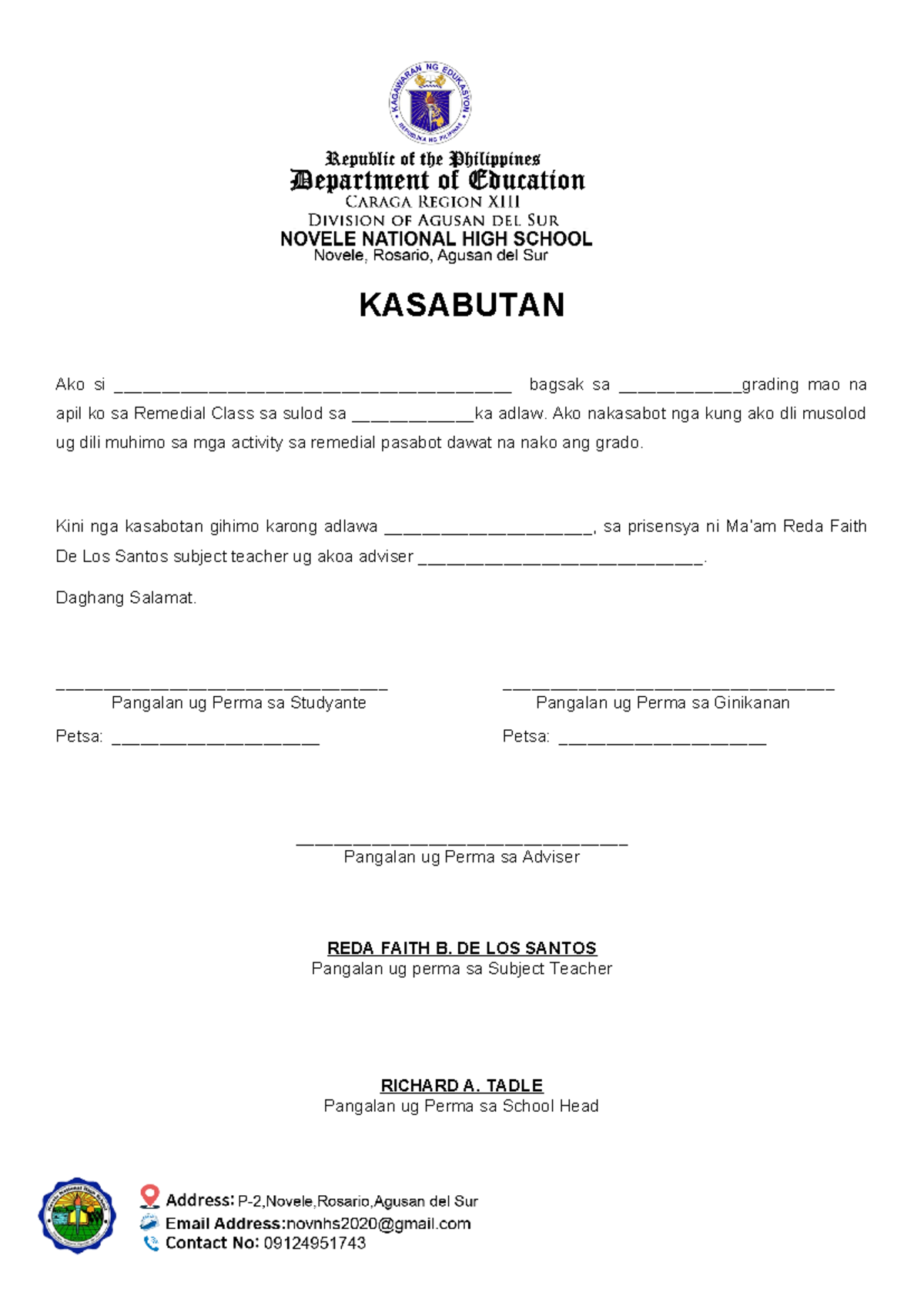 Kasabutan- Template - For your reference - KASABUTAN Ako si - Studocu