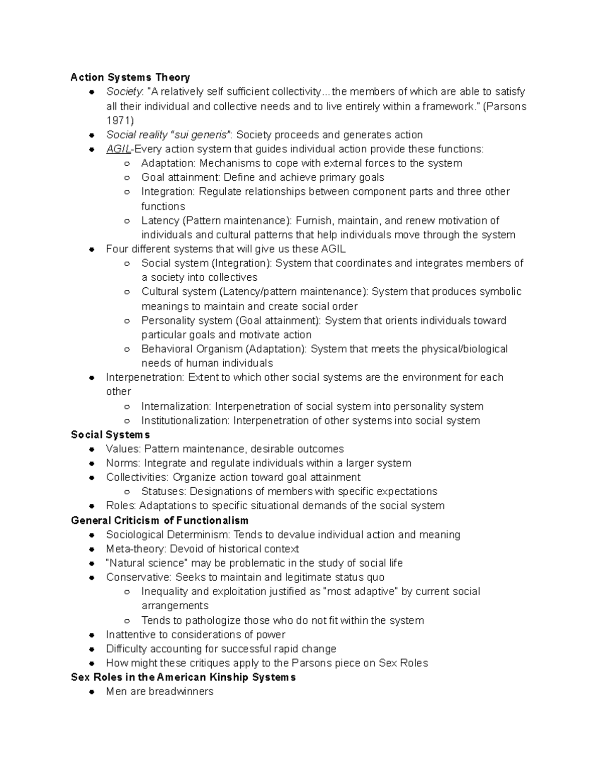 Action Systems Sex Roles And Functionalism Action Systems Theory