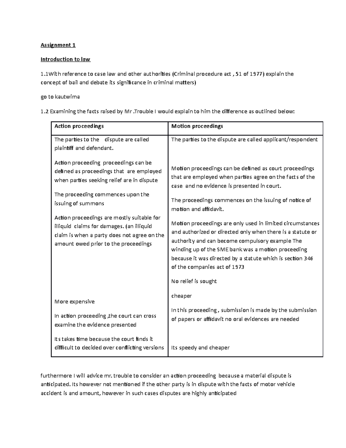 Assignment 2 introduction to law - Assignment 1 Introduction to law 1 ...
