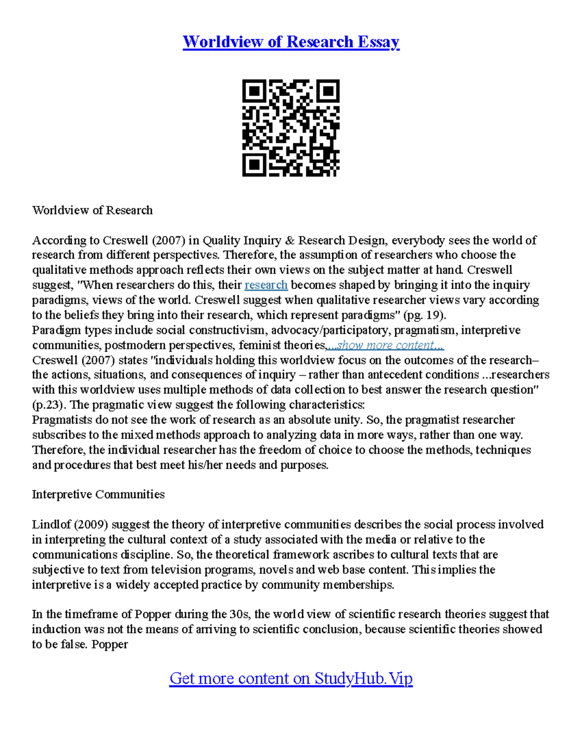 Worldview Essays - Worldview of Research Essay Worldview of Research ...