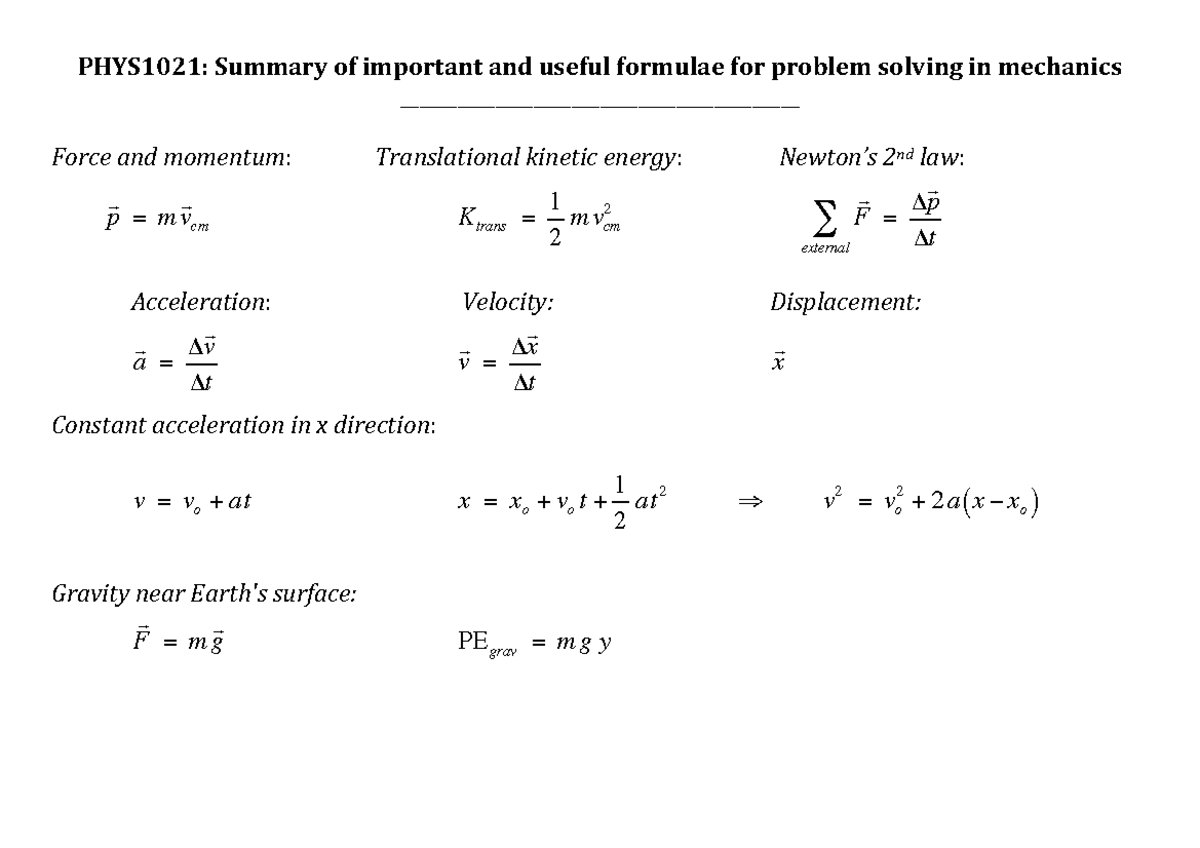 P1021 mech summary - - Studocu