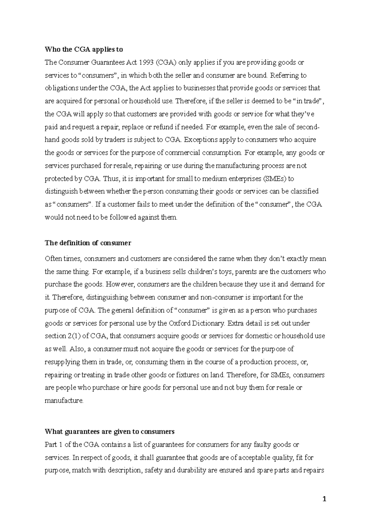 CGA Report - Assignment - Who the CGA applies to The Consumer ...