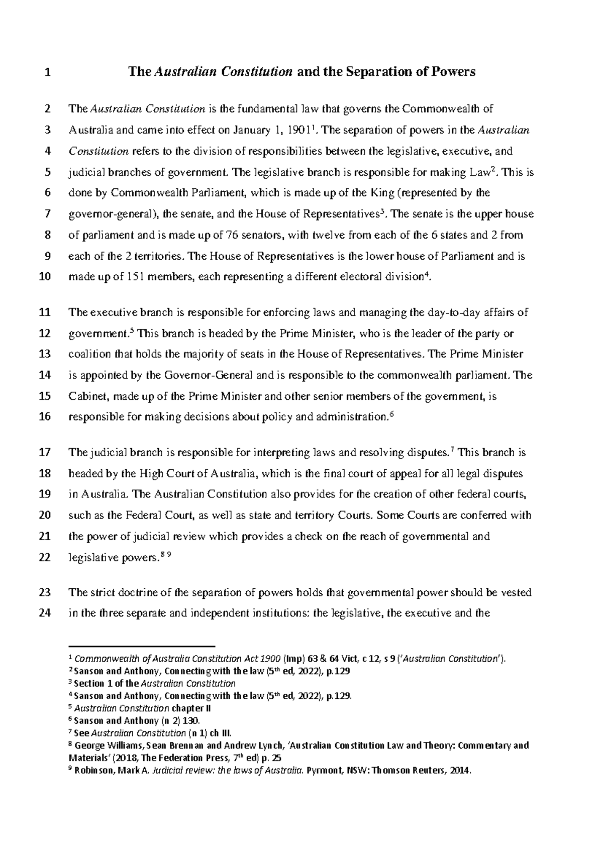 AGLC4 exercise - 1 The Australian Constitution and the Separation of ...