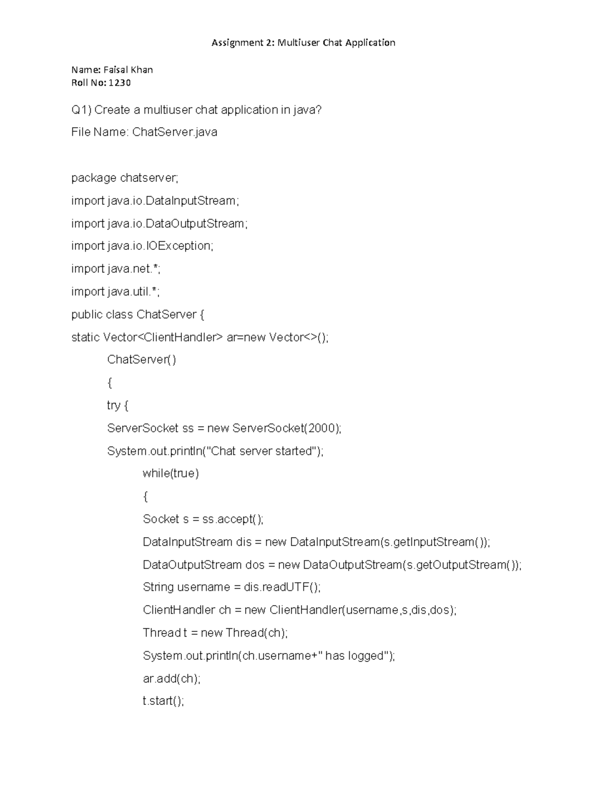 1230-P 2 - this is practical of distributed computing Mumbai university - Name: Faisal Khan Roll ...