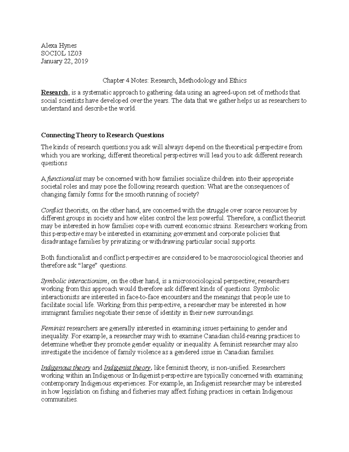 Chapter 4 1Z03 - Alexa Hynes SOCIOL 1Z03 January 22, 2019 Chapter 4 ...