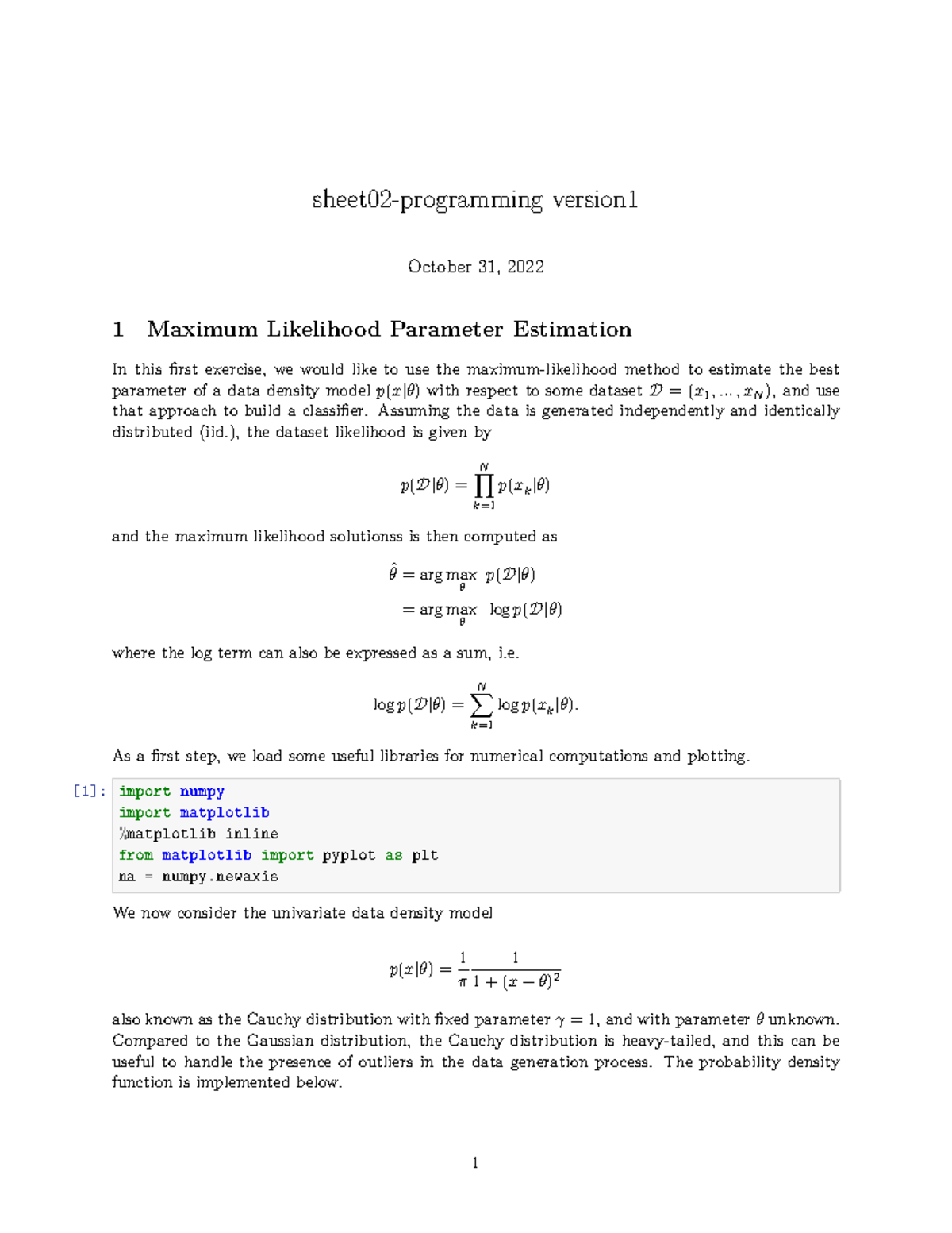 ML1 Exercise sheet 02 programming - sheet02-programming version October 31, 2022 1 Maximum - Studocu