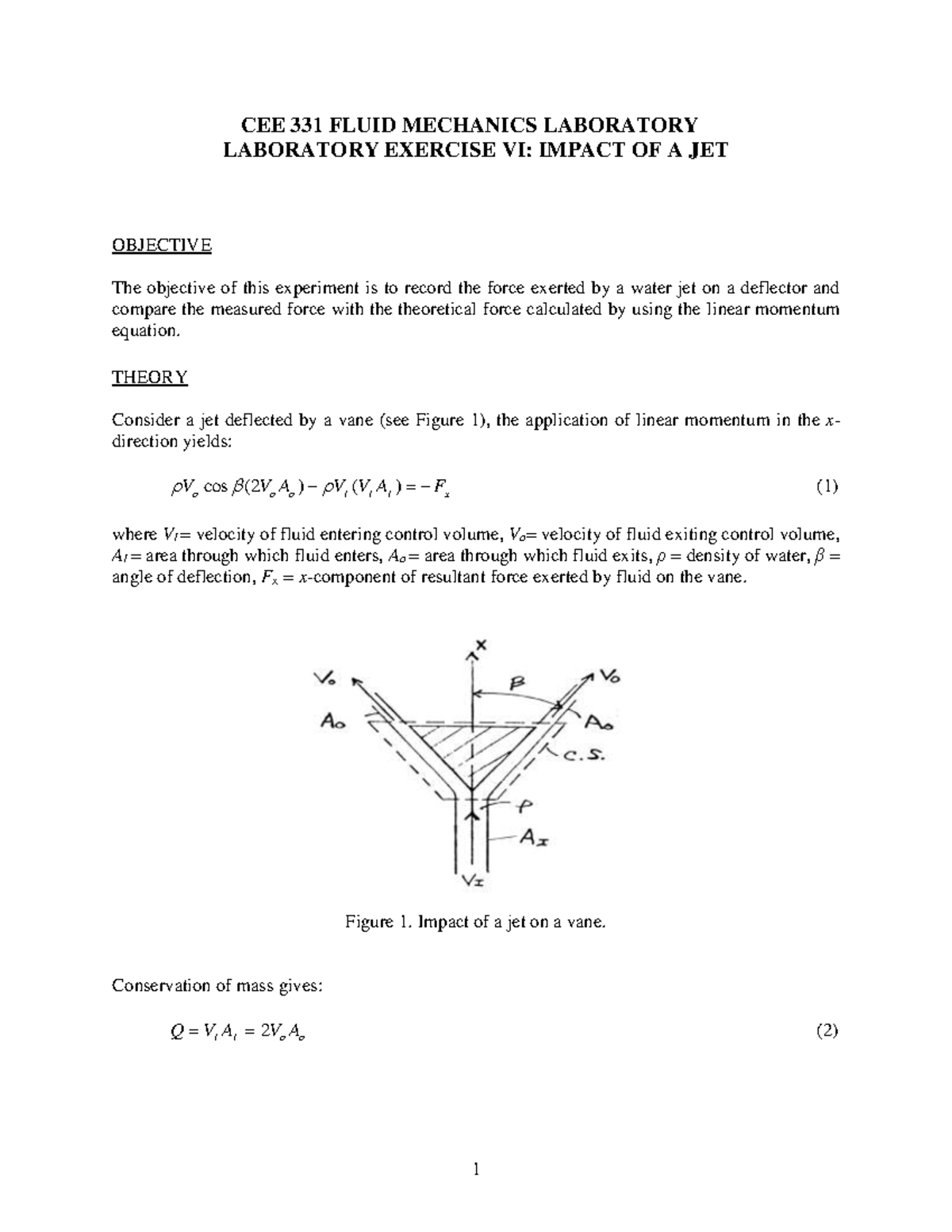 Impact of a Jet - Lecture notes 4 - CEE 331 FLUID MECHANICS LABORATORY ...