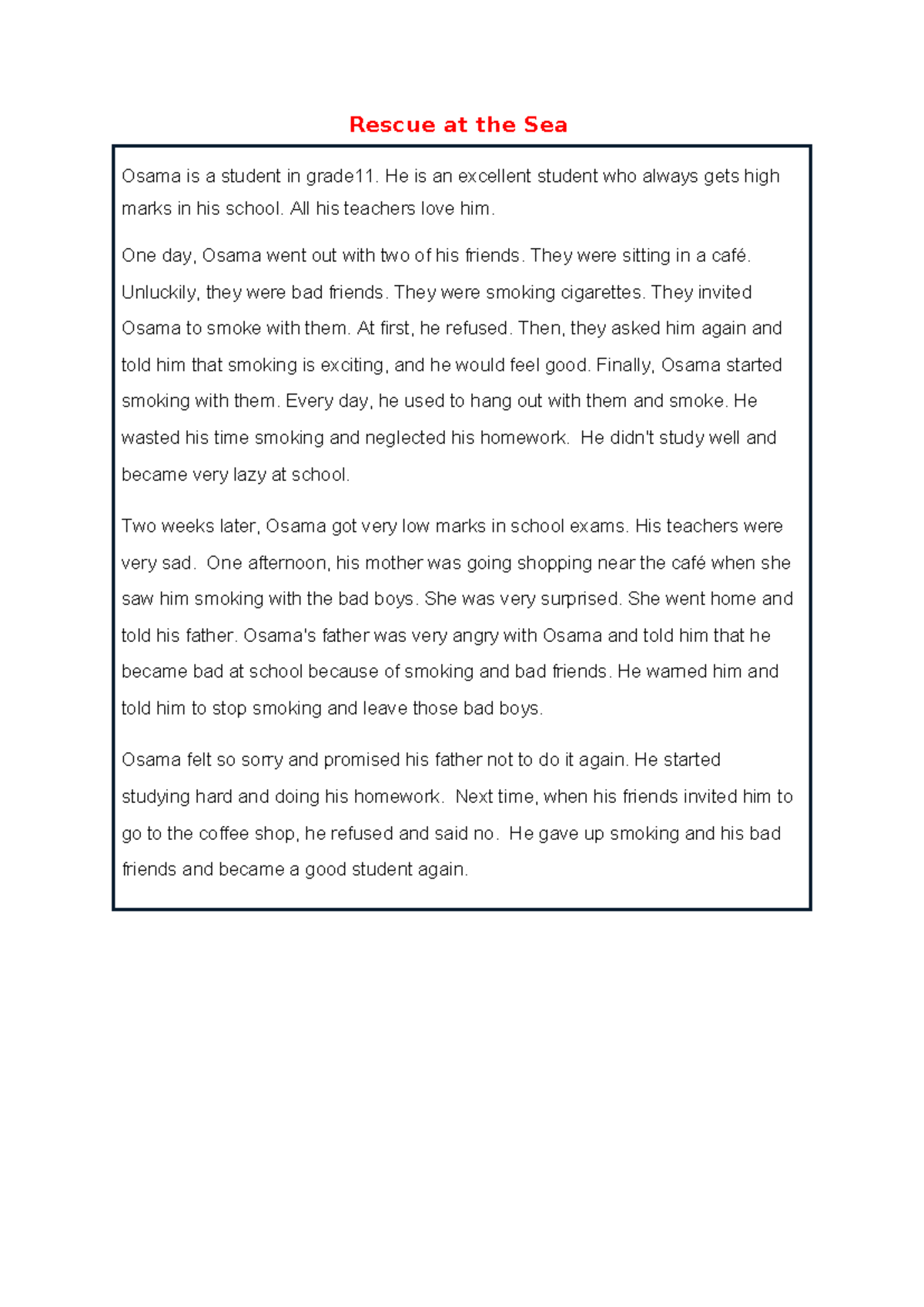 Rescue at the Sea - Narrative writing - Rescue at the Sea Osama is a ...