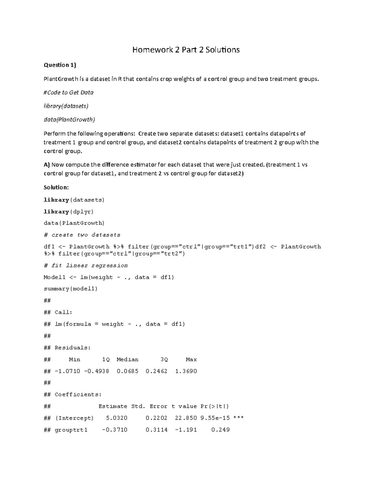 HW2 Part2 Rubric - homework 2 part 2 solution - Homework 2 Part 2 Solutions Question 1 ...