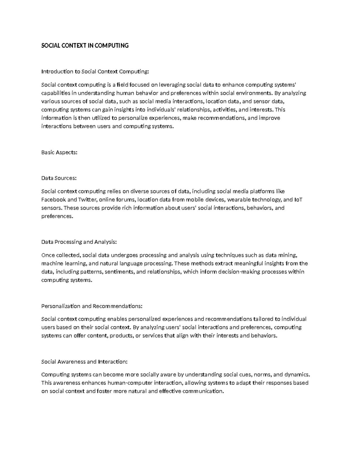 Social Context IN Computing - SOCIAL CONTEXT IN COMPUTING Introduction ...