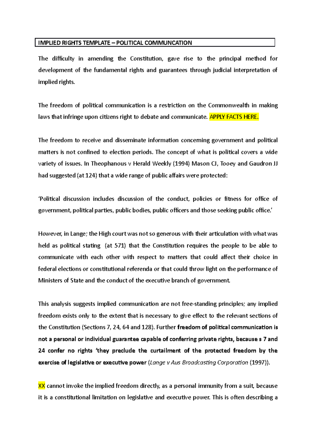 Implied Rights Template - 200009 - UWS - Studocu