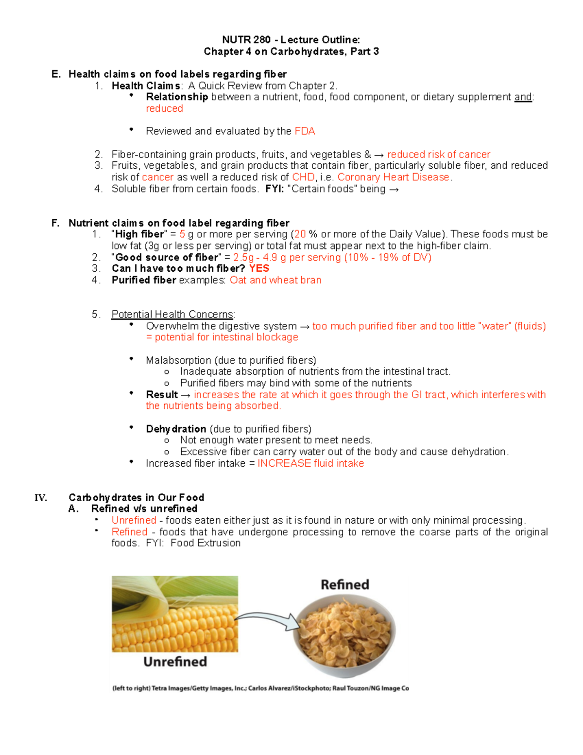 Chapter 4 Student Outline - Carbohydrates-Sugars, Starches & Fibers ...
