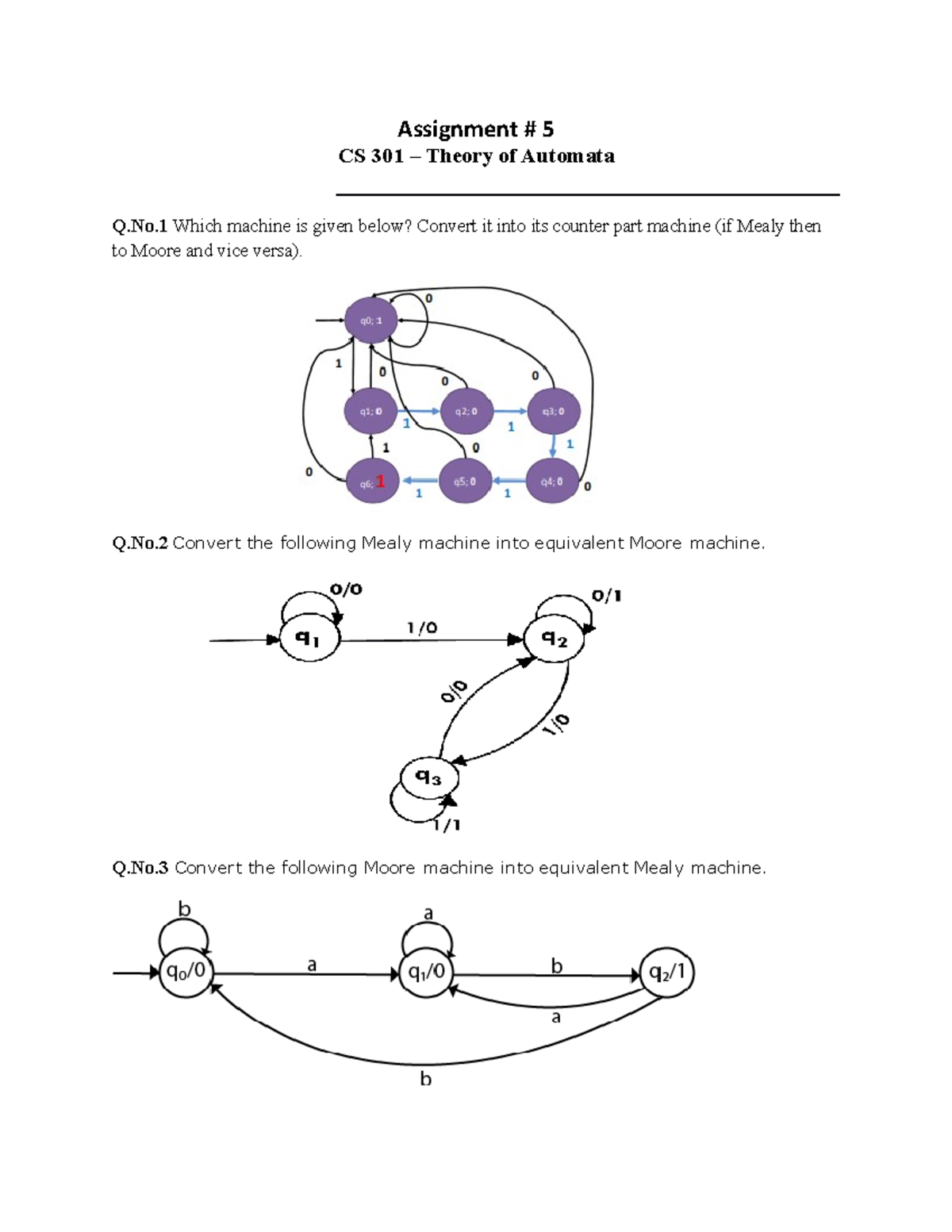 Theory Of Automata Assignment 05 Mealy And Moore Assignment 5