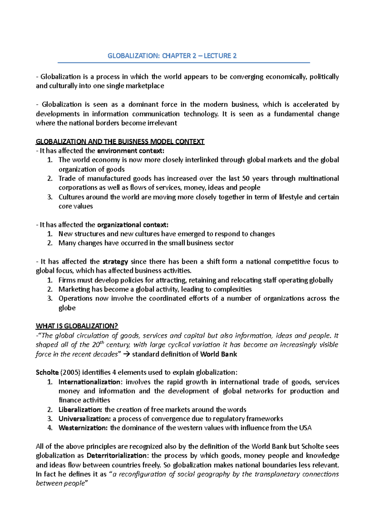 Chapter 2 - GLOBALIZATION: CHAPTER 2 LECTURE Globalization is a process ...