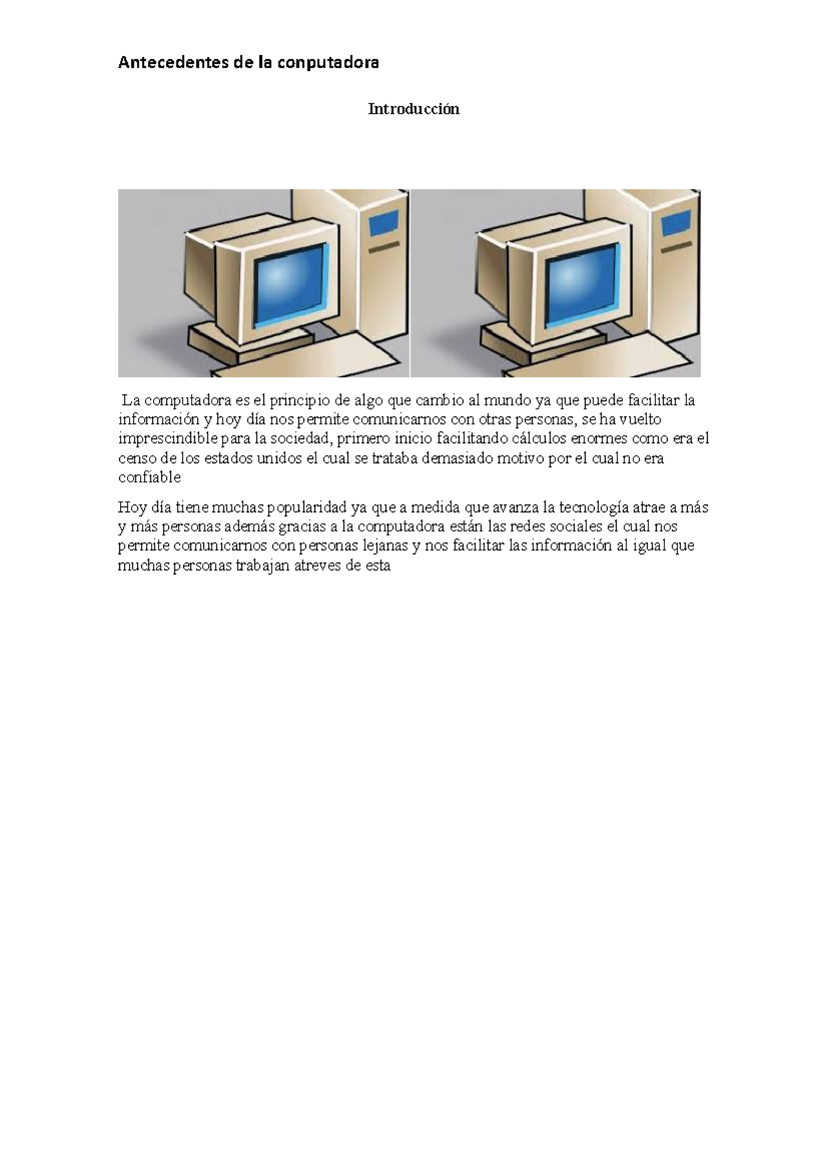 Introducción antecedentes de la computadora - Introducción La ...