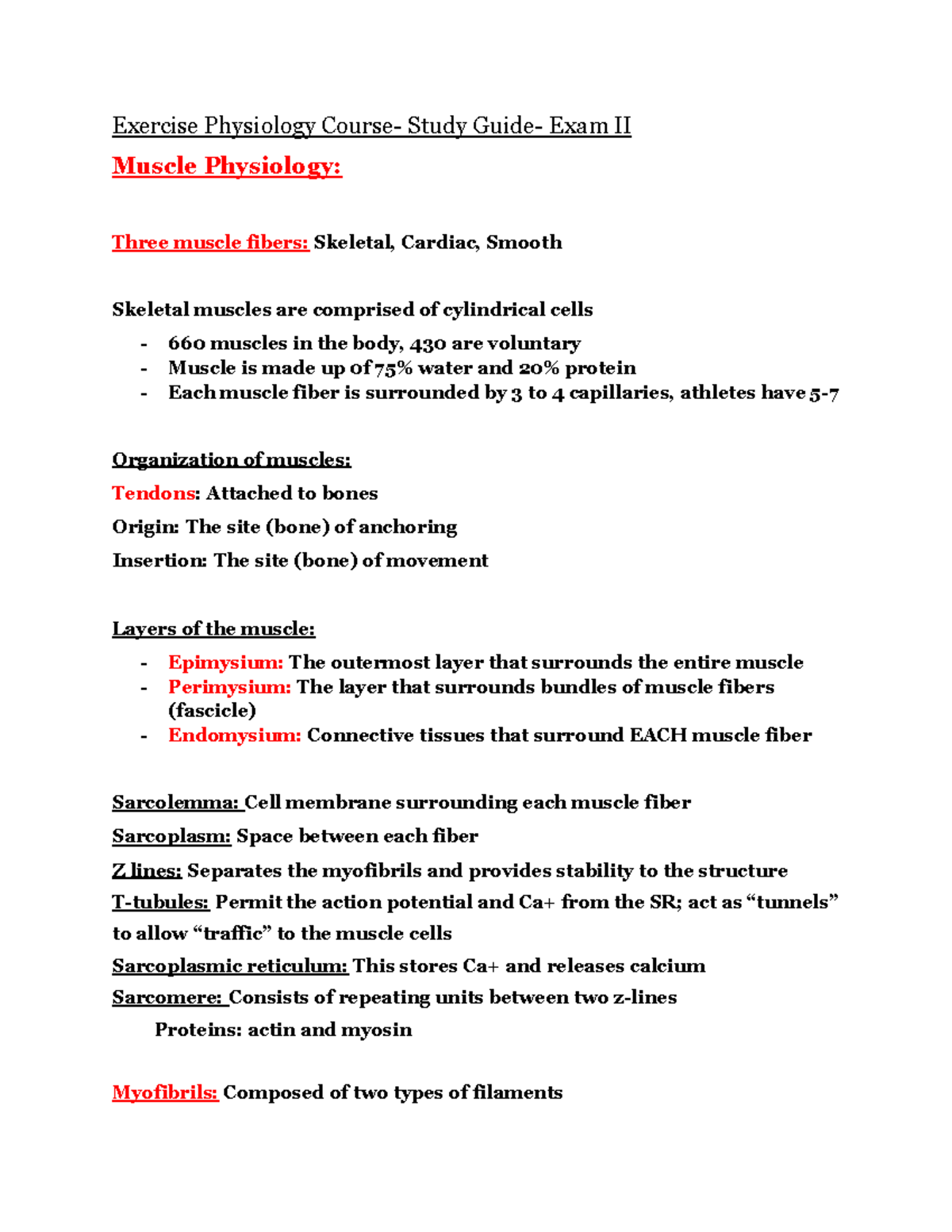 Exercise Phys study guide - Exercise Physiology Course- Study Guide ...