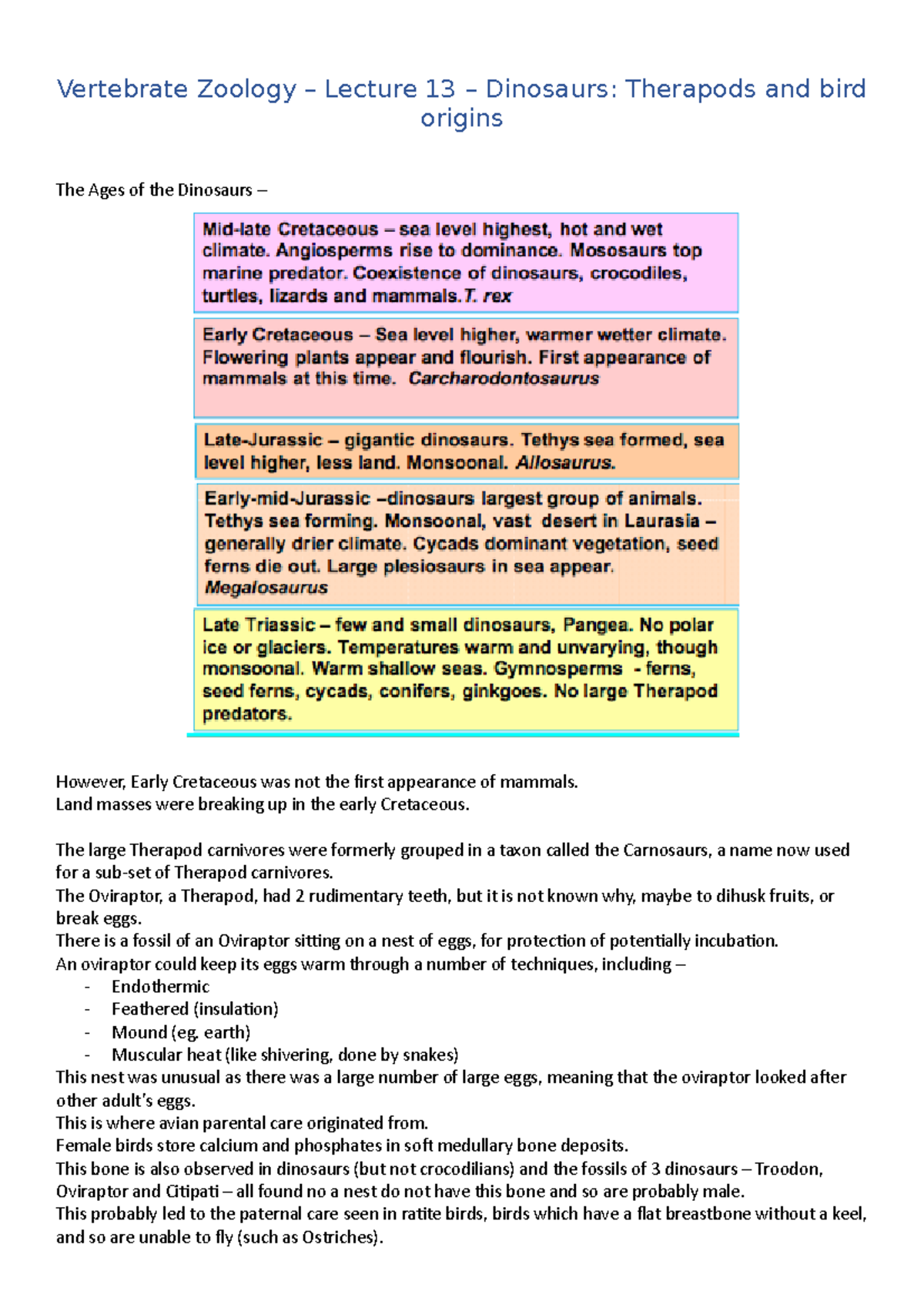 Vertebrate Zoology Lecture 13 - Vertebrate Zoology – Lecture 13 ...