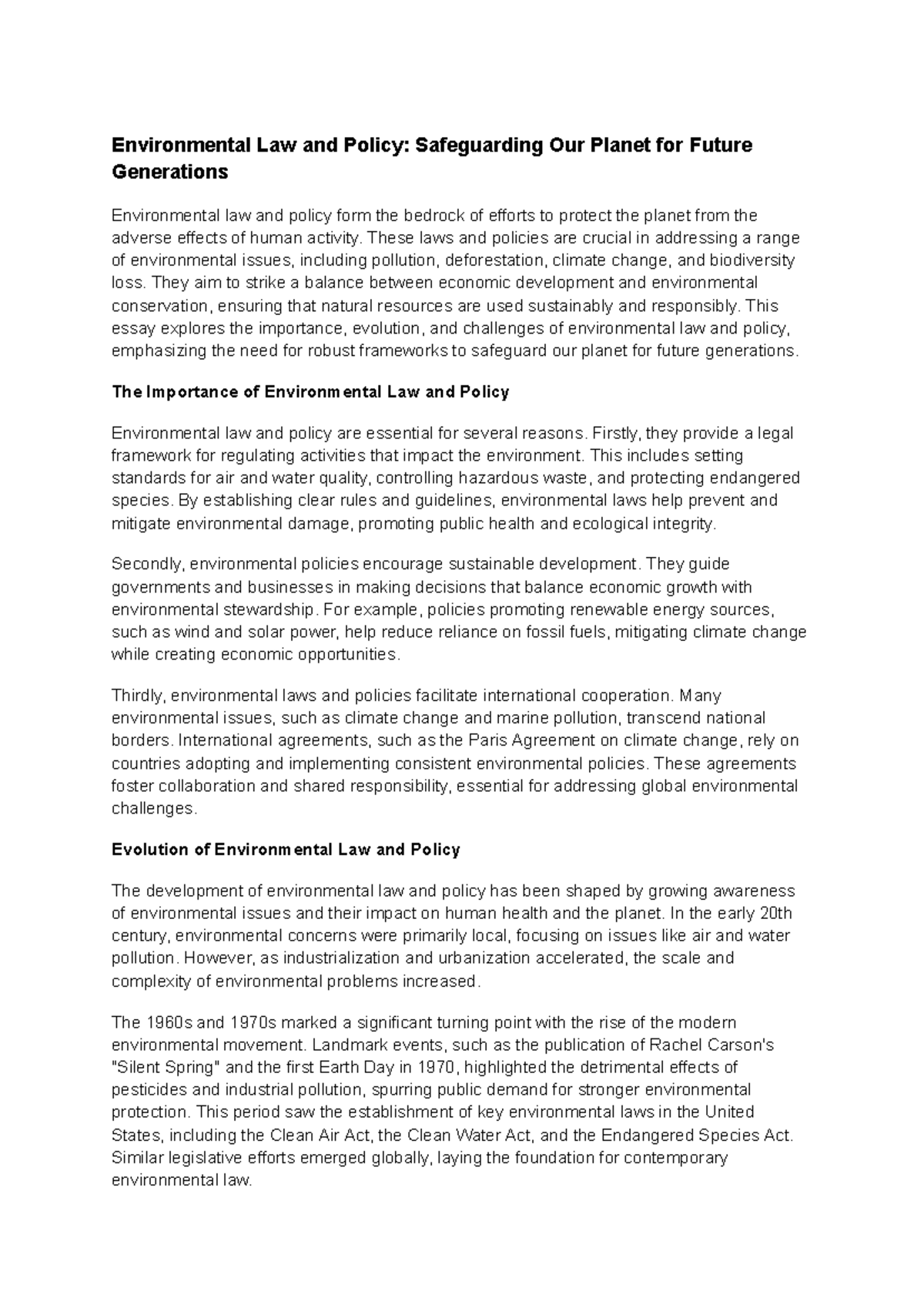 Environmental Law and Policy Safeguarding Our Planet for Future ...