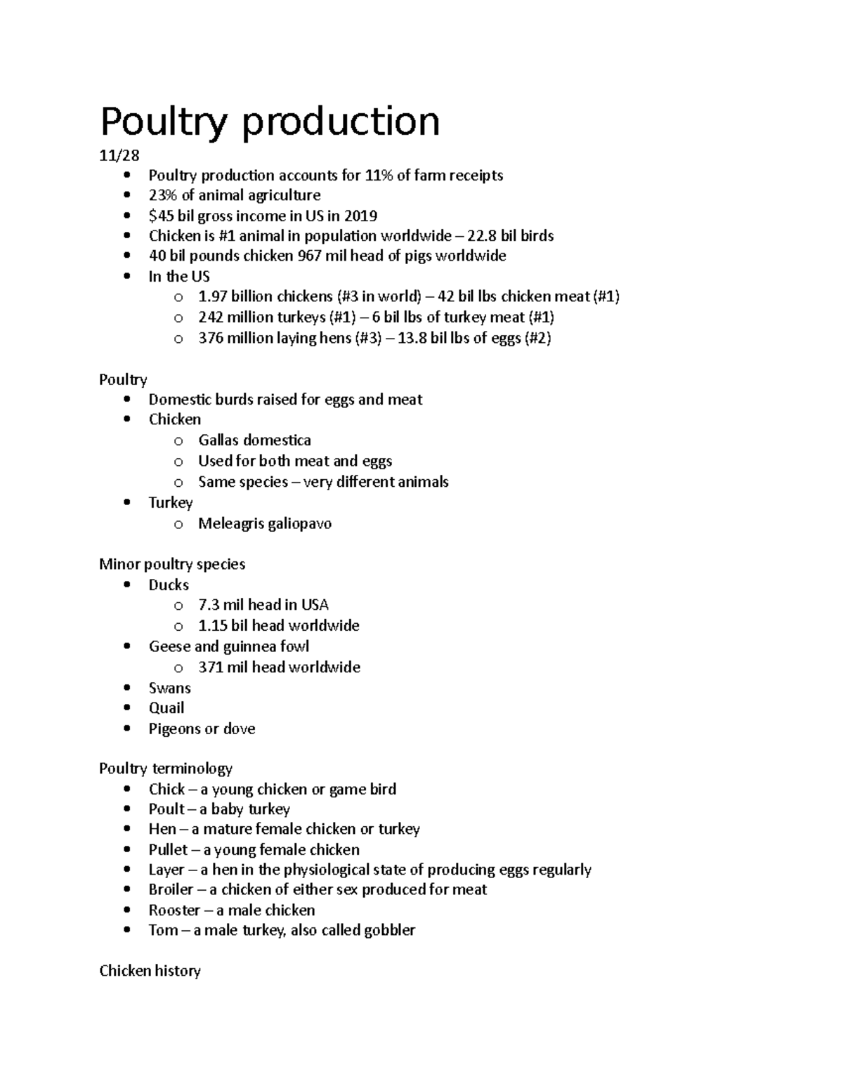 Poultry production - class notes animal science uark yancey - Poultry ...