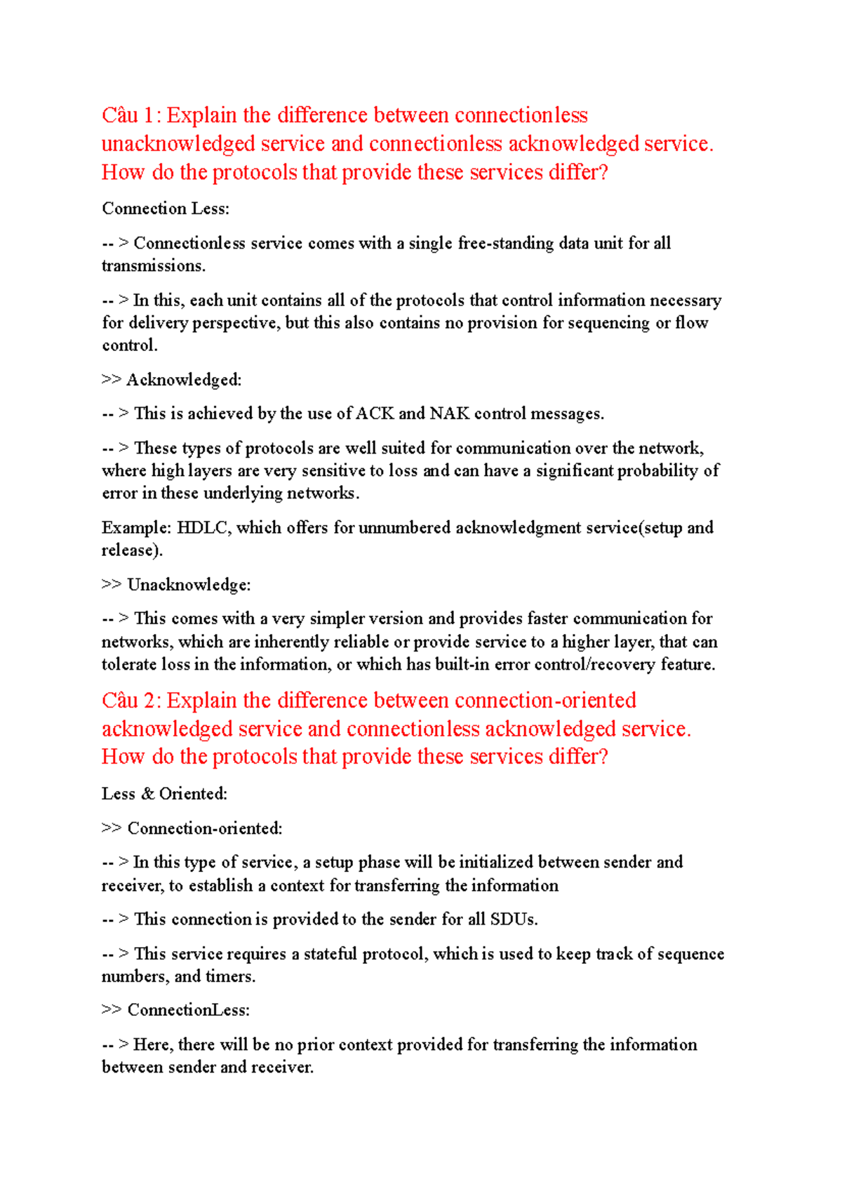 NWC203c - adad - Câu 1: Explain the difference between connectionless ...