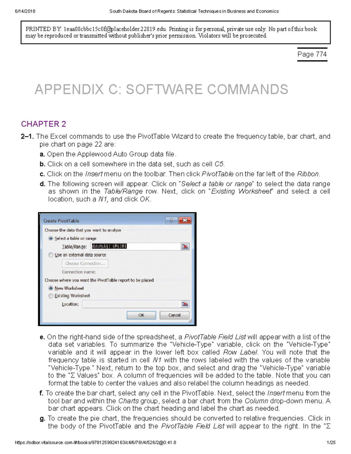 Appendix C - Excel Commands Tutorial ( Quality) - Page 774 PRINTED BY ...