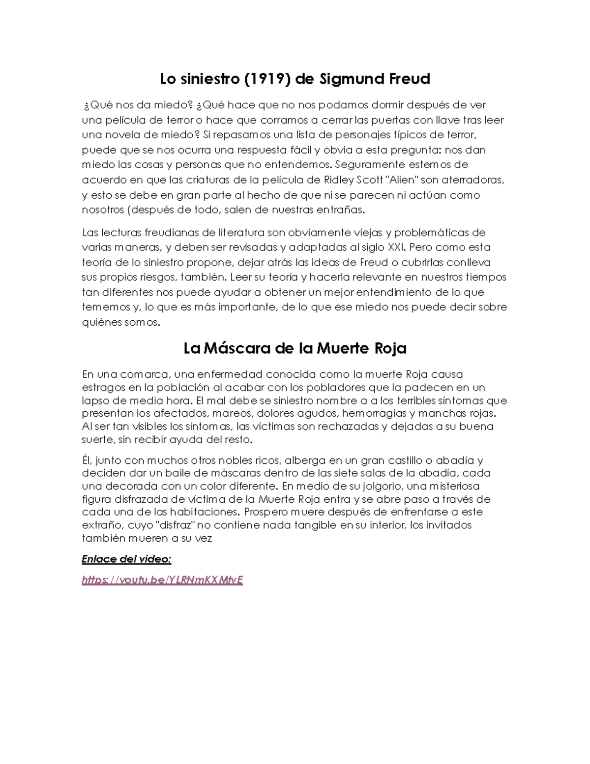 Lo siniestro - resumen - Lo siniestro (1919) de Sigmund Freud ¿Qué nos ...