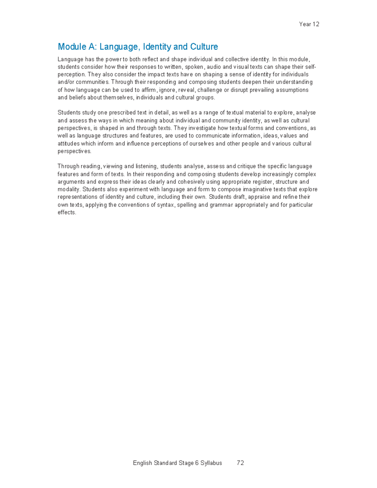 English Standard Syllabus - Year 12 English Standard Stage 6 Syllabus ...