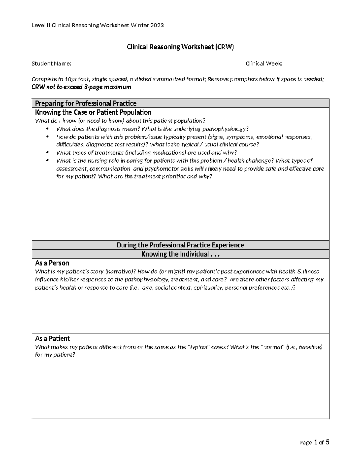 Level 2-Clinical Reasoning Worksheet - Clinical Reasoning Worksheet ...