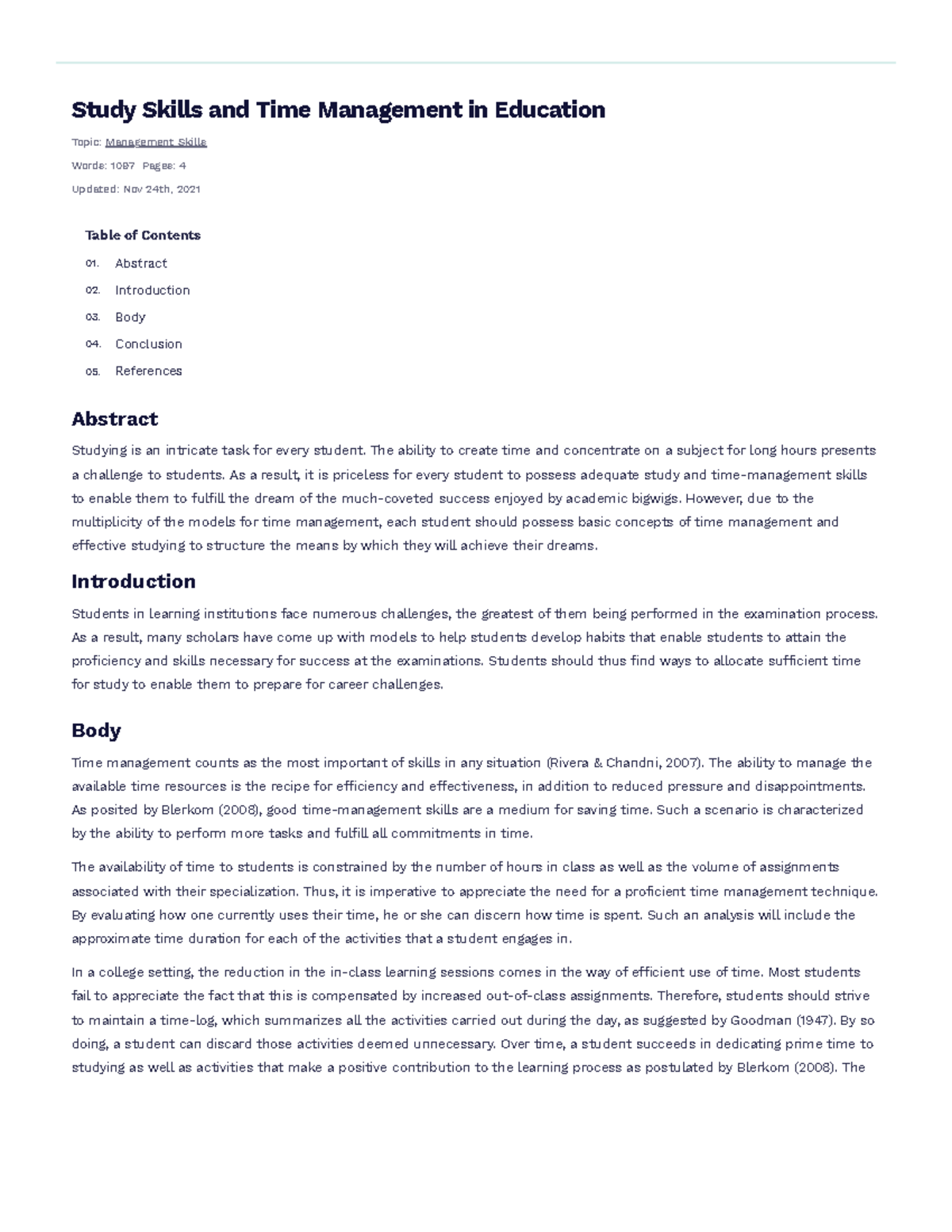 Study Skills and Time Management in Education Free Essay Example ...