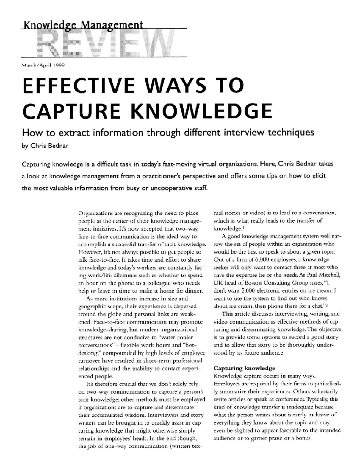 KMR Effective ways capture knowledge - INS3705 - Studocu