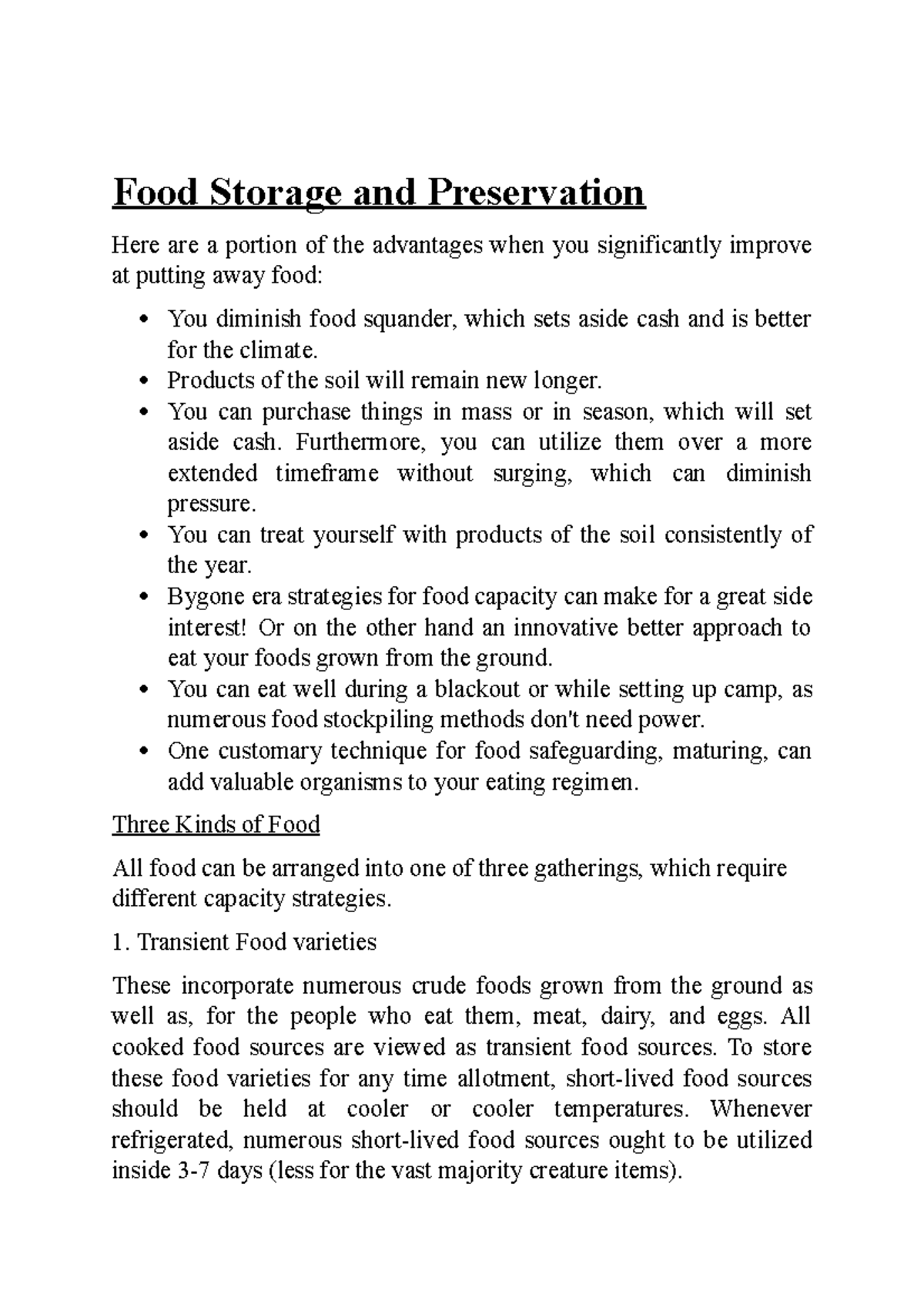 Food Storage and Preservation - Products of the soil will remain new ...