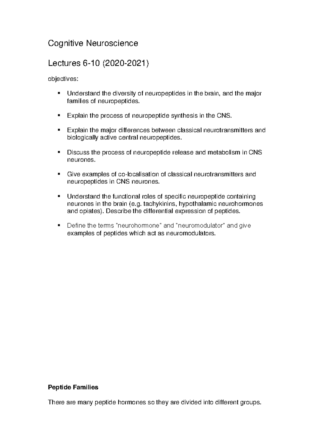 Cognitiveneuroscience lectures 6to10 20202021 - Cognitive Neuroscience ...