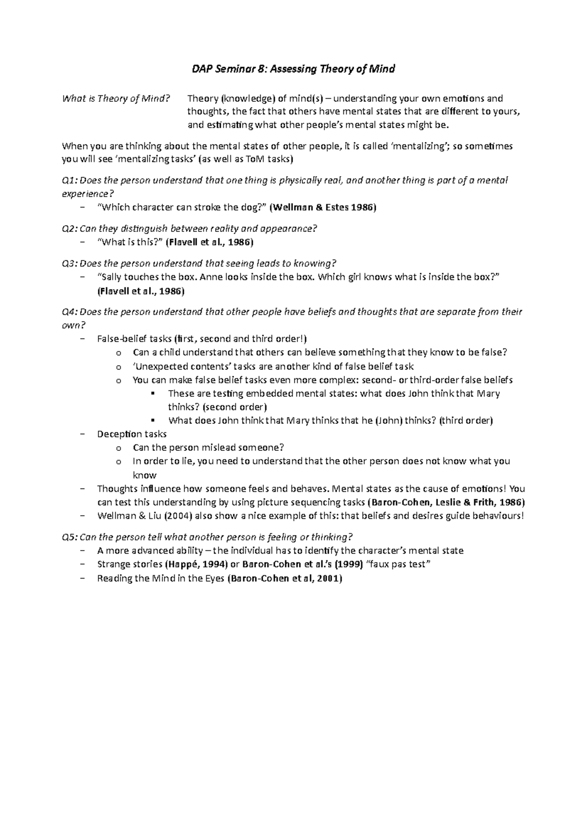 Seminar: Assessing Theory of Mind - DAP Seminar 8: Assessing Theory of ...