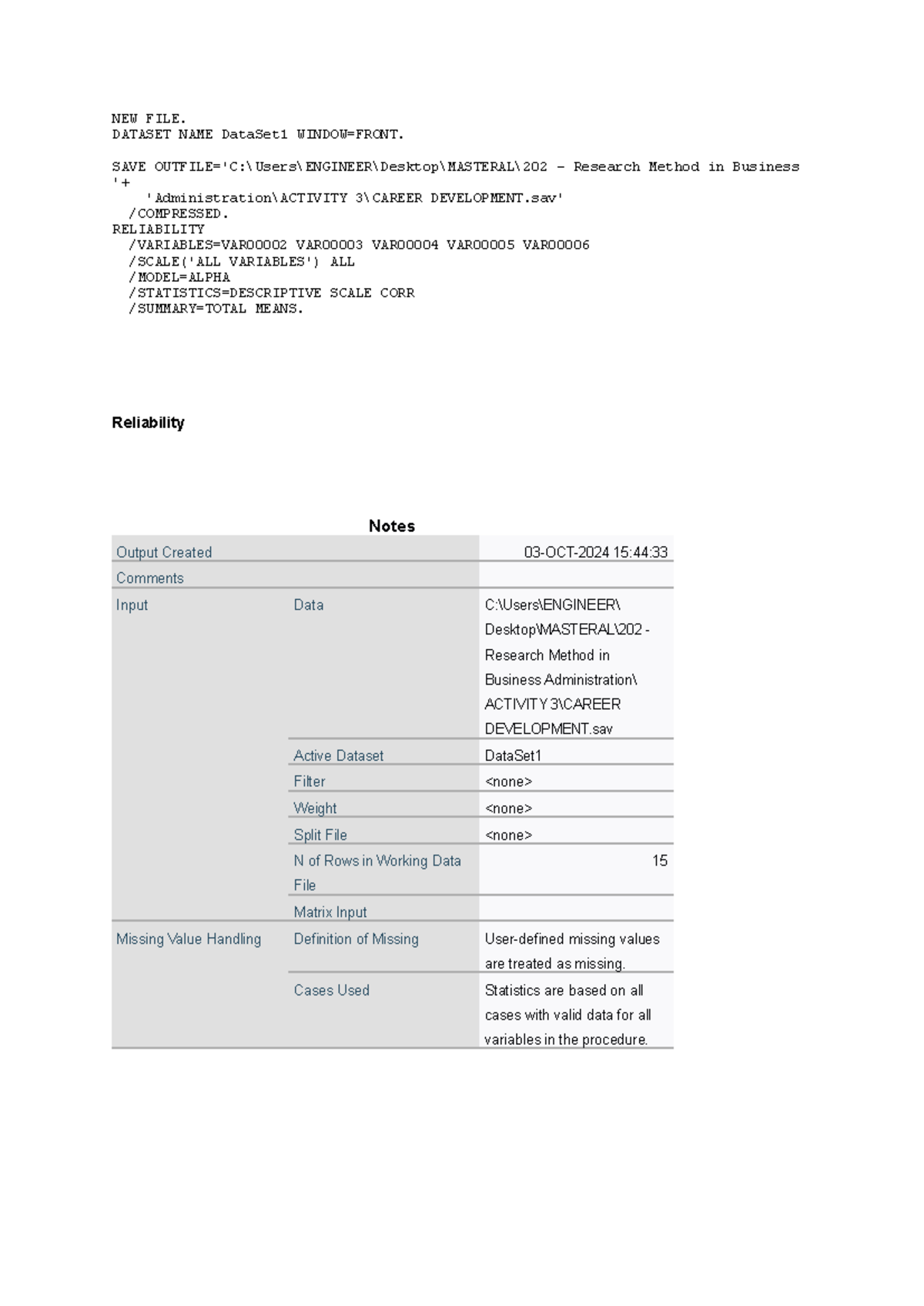 Career Development - Research - NEW FILE. DATASET NAME DataSet1 WINDOW=FRONT. SAVE - Studocu