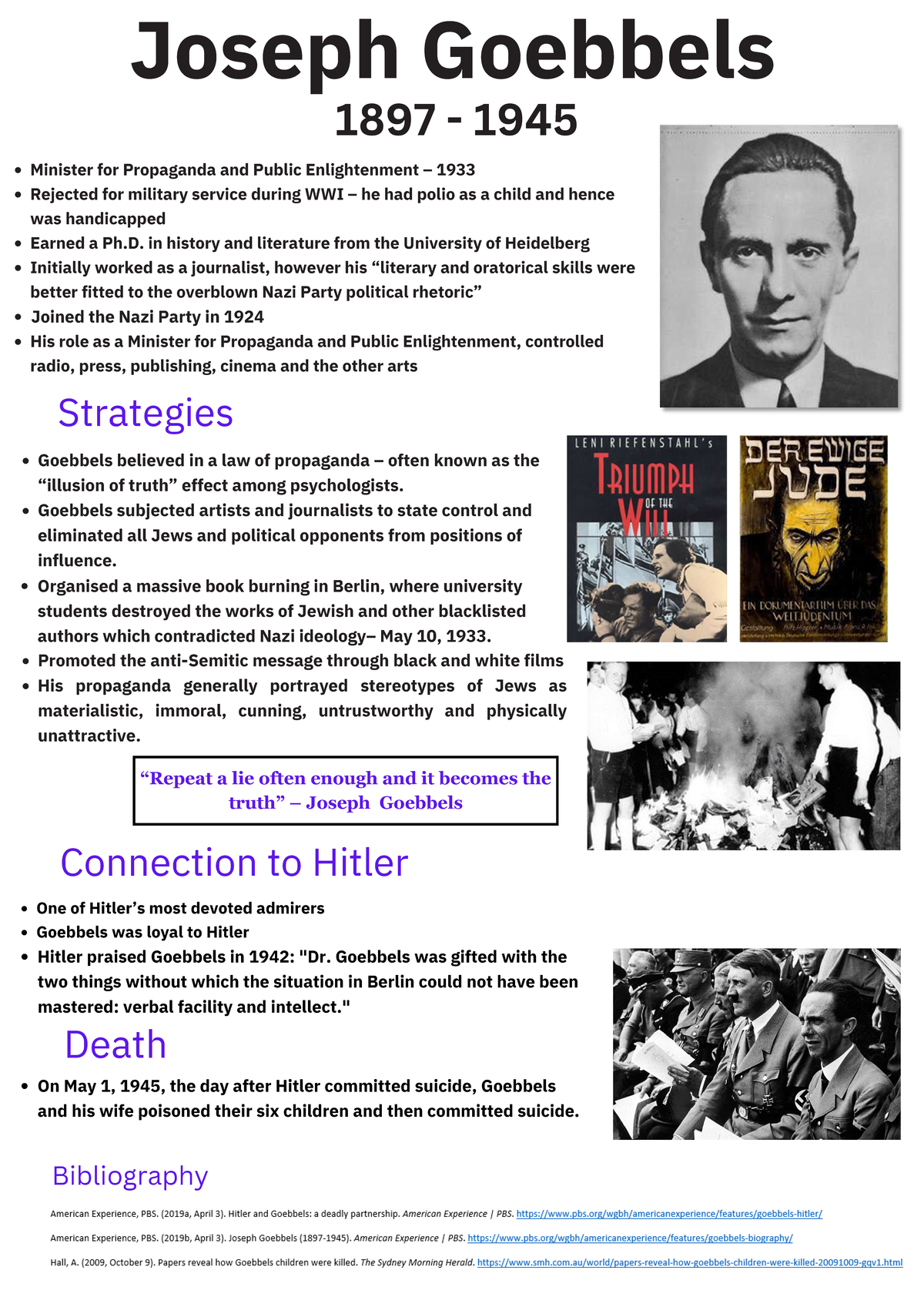 Joseph Goebbels Poster - Goebbels believed in a law of propaganda ...